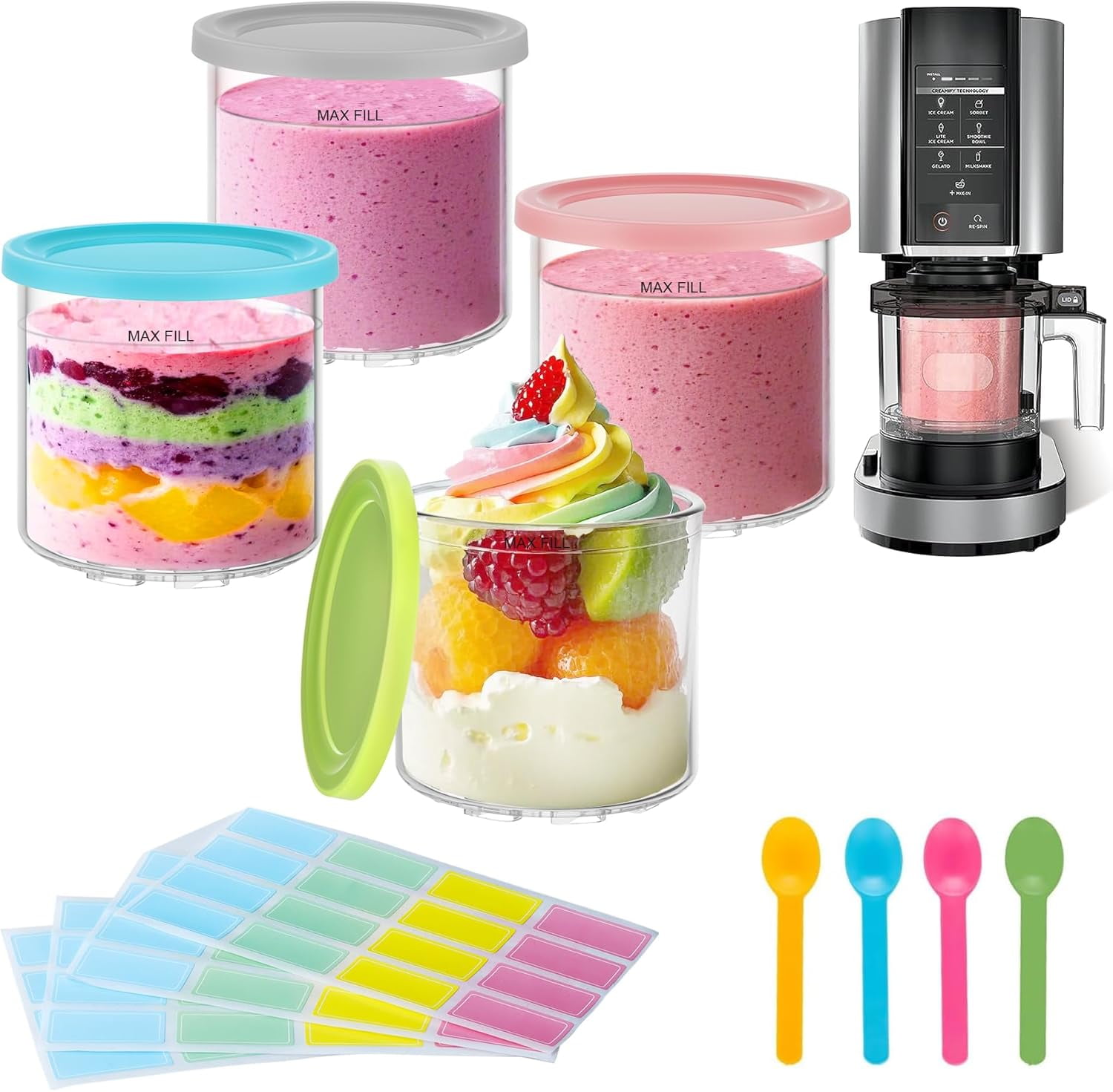 Tinea 4 Pack Creami Pint Containers and Lids for Ninja, Compatible with ...