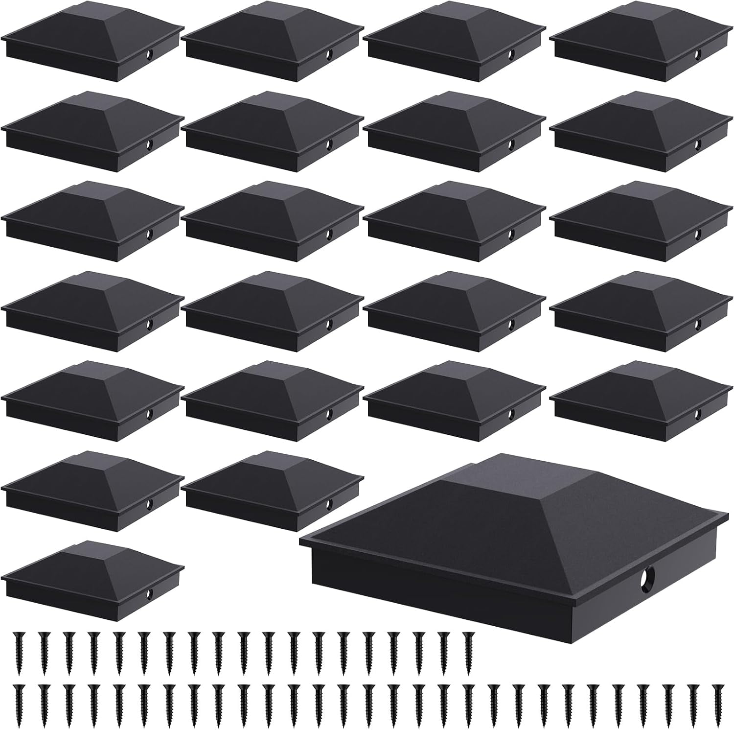 Tinea 4x4 Post Caps Black(Actual 3.5" x 3.5"), 24 Pack Fence Post Caps with 48 Screws and Easy ...