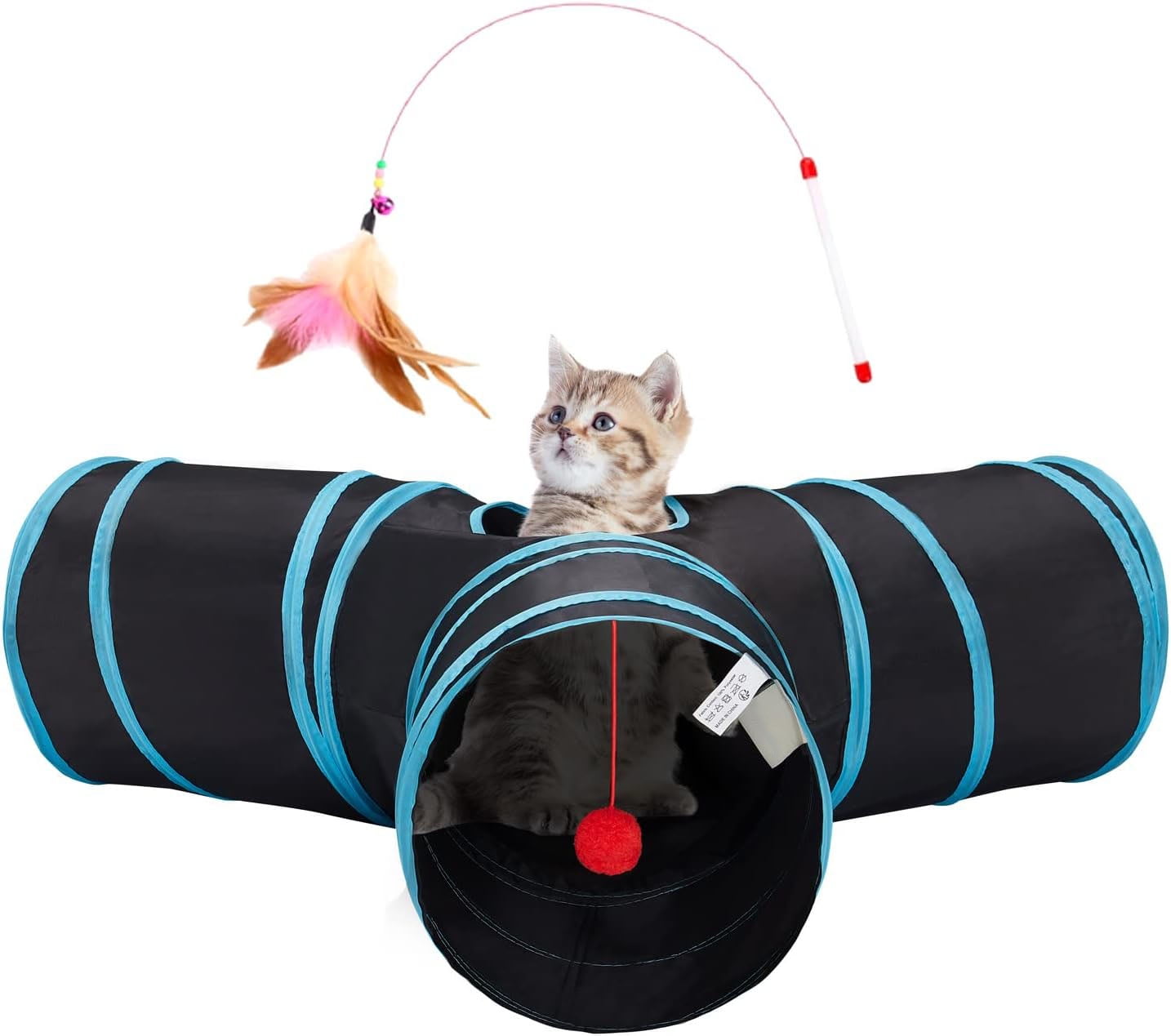 Tinea Pet Cat Tunnel Tube Cat Toys 3 Way Collapsible, Tunnels for ...