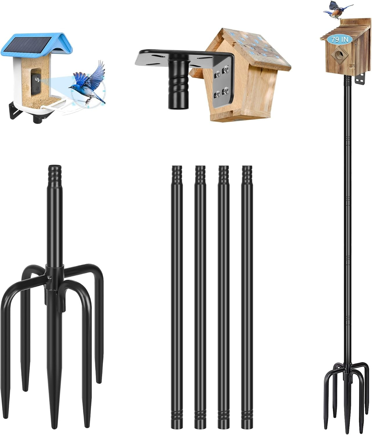 Tinea Smart Bird Feeder Pole 79 Inch Bluebird House Pole for Outdoors ...