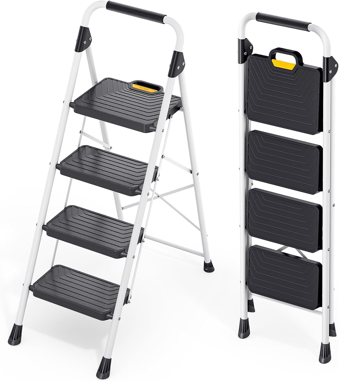 Tinea Sturdy Steel 4 Step Ladder, Folding Step Stool with Handrail ...