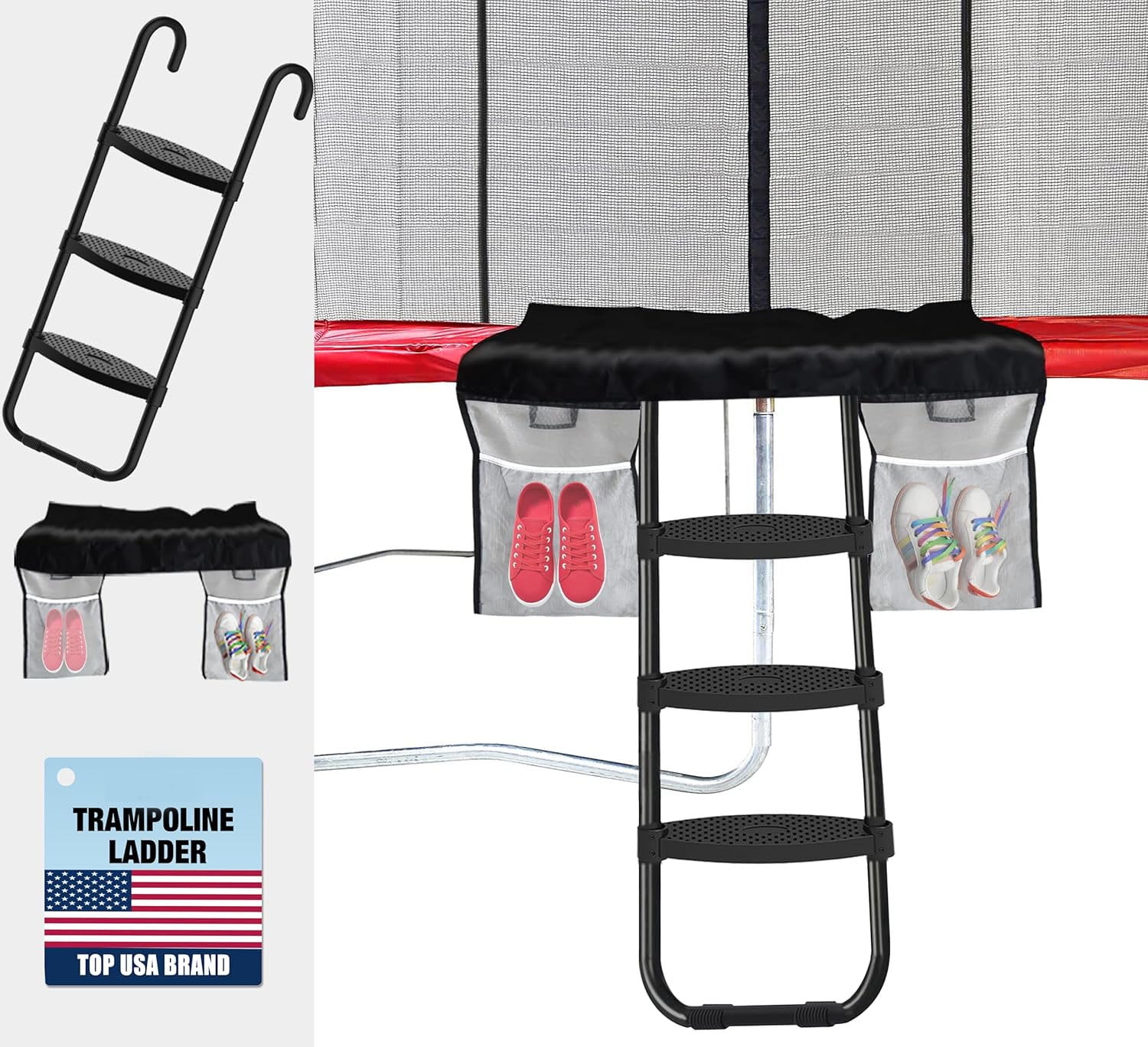 Tinea USA Universal Easy-to-Assemble Trampoline Ladder, 3 Steps with ...