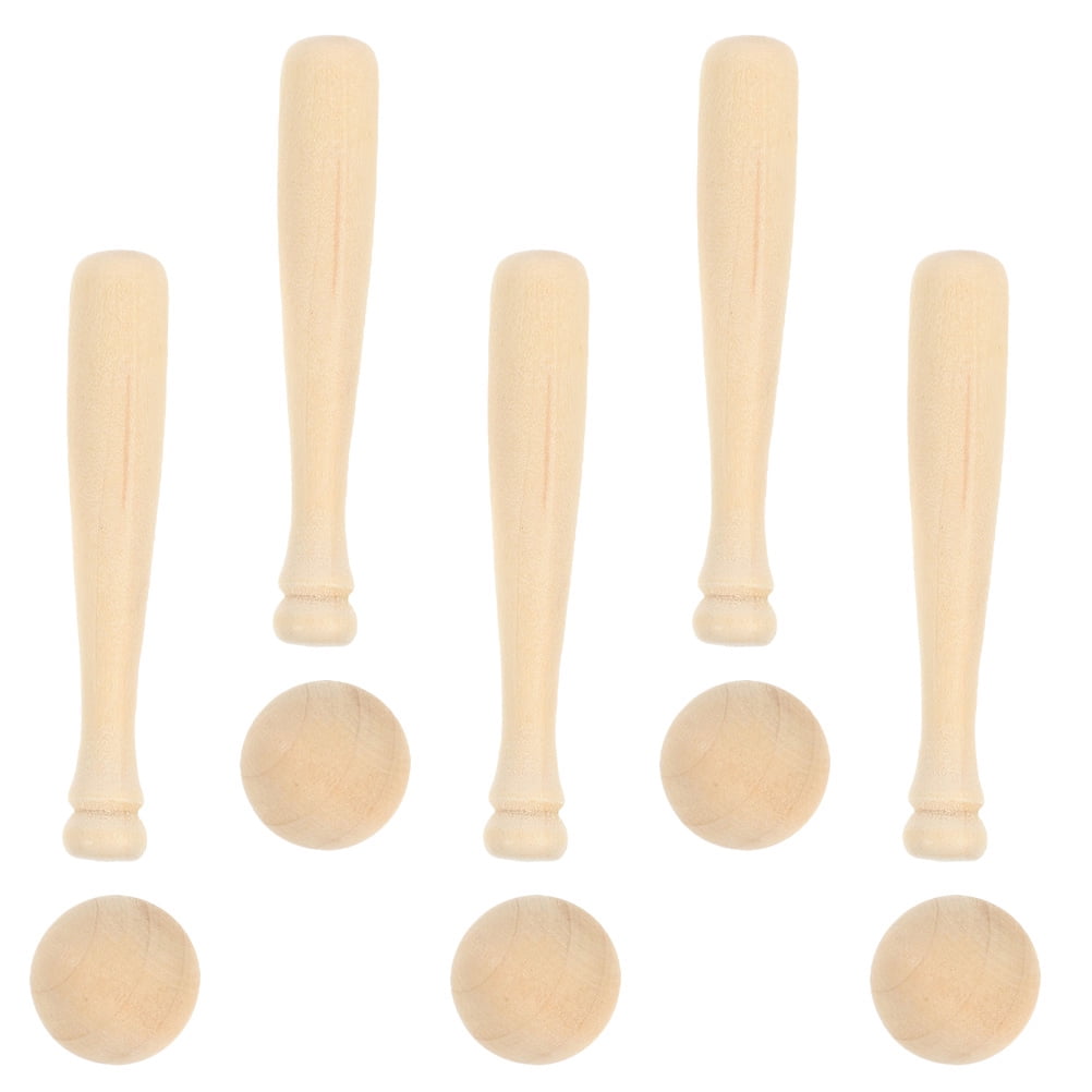 Tineasur Baseball Craft DIY Wooden Baseball and Bat Models Beige 1 Set ...