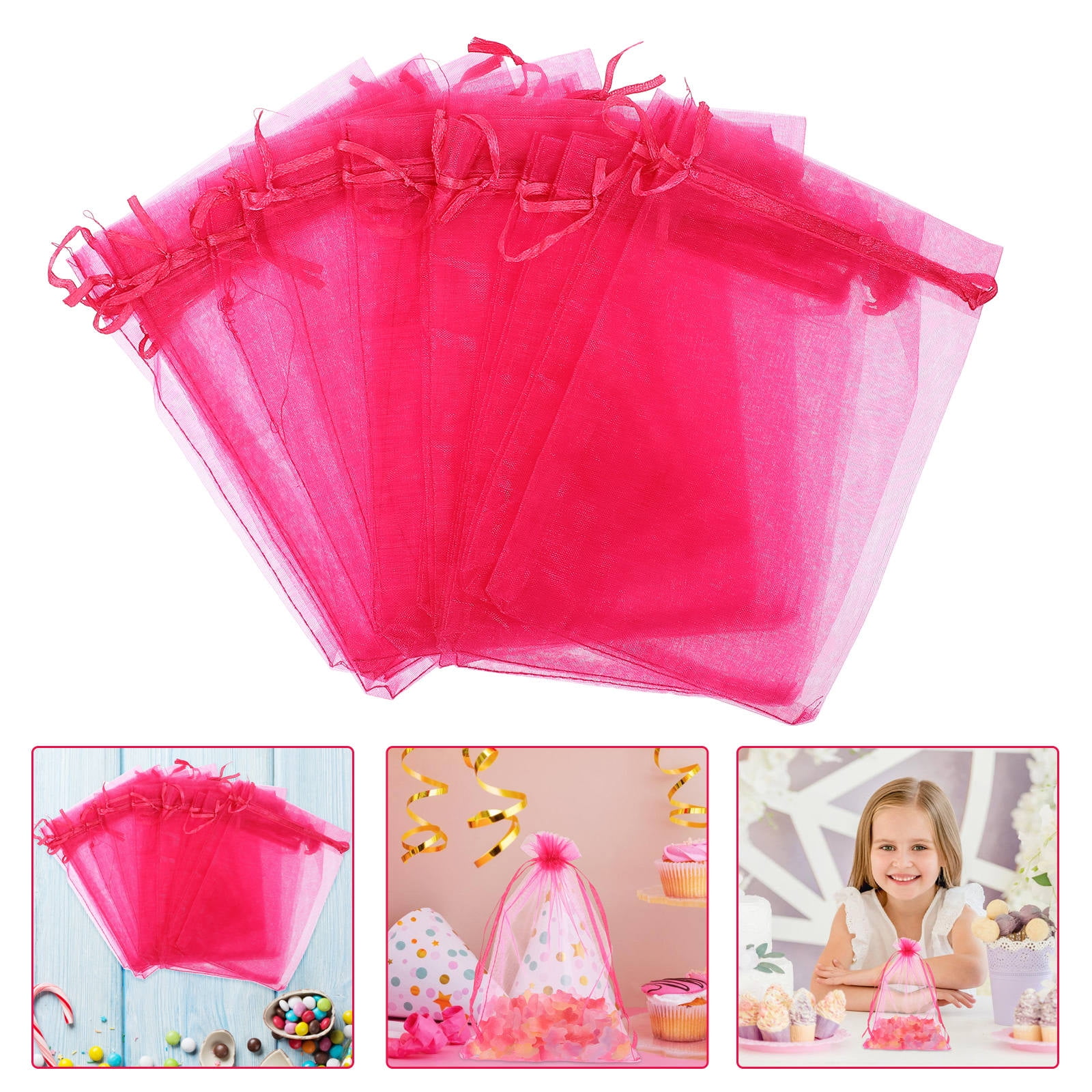 Tineasur 100Pcs Mesh Party Favor Bags Rosy Gauze Simple and Stylish for ...
