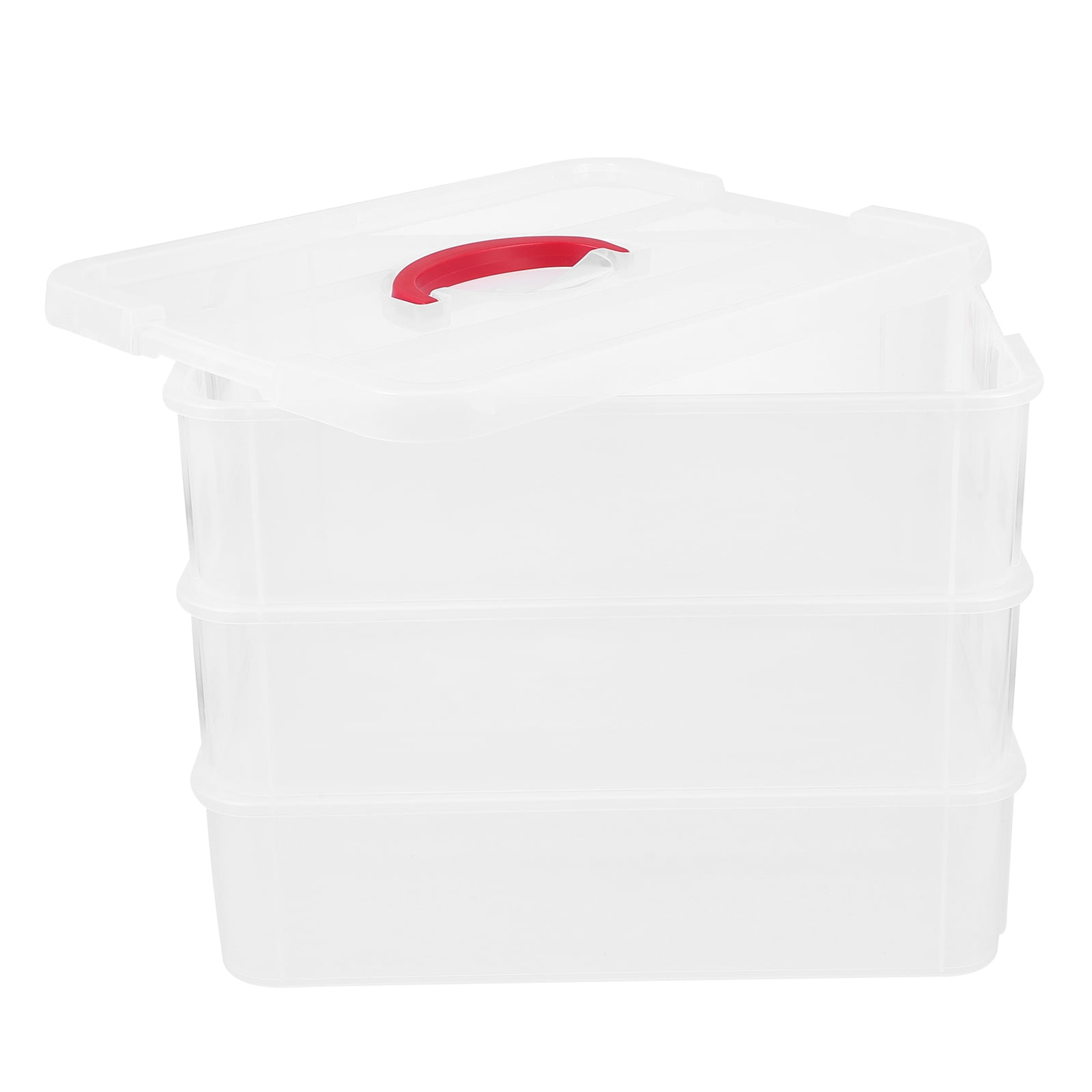 Tineasur Red PP Desktop Storage Container with Handle and Transparent ...