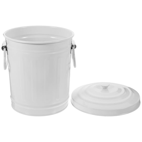 Tineasur 1Pack Metal Pail With Lid White Cylindrical For Trash Storage ...