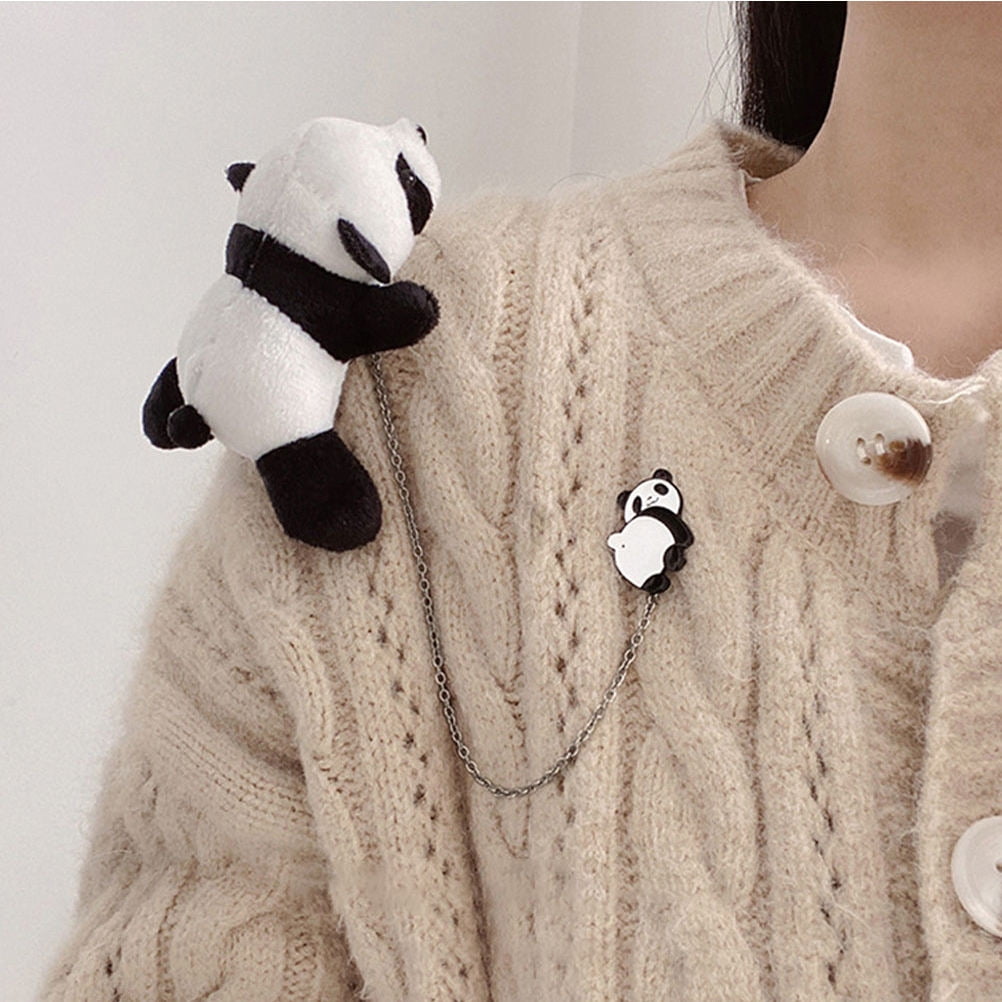 Tineasur 1Pack Panda Chain Lapel Pin for Fashion in White Color with a ...