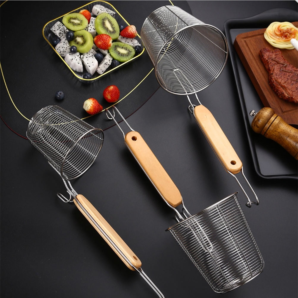 Tineasur Silver Stainless Steel Noodle Strainer Basket with Easy Drain ...