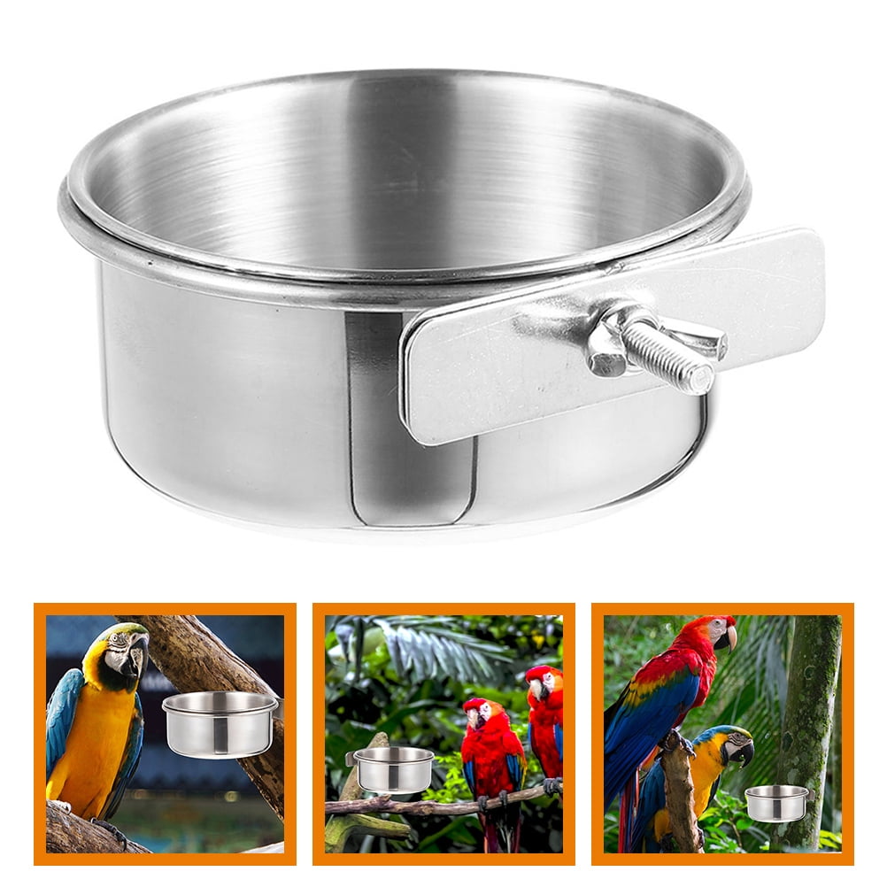 Tineasur 1Set Bird Cage Feeder Cups Silver Metal for Parrot Food Holder ...