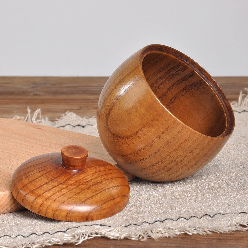 Tineasur Acidwood Kitchen Spice Jar Brown Wooden Condiment Pot for ...