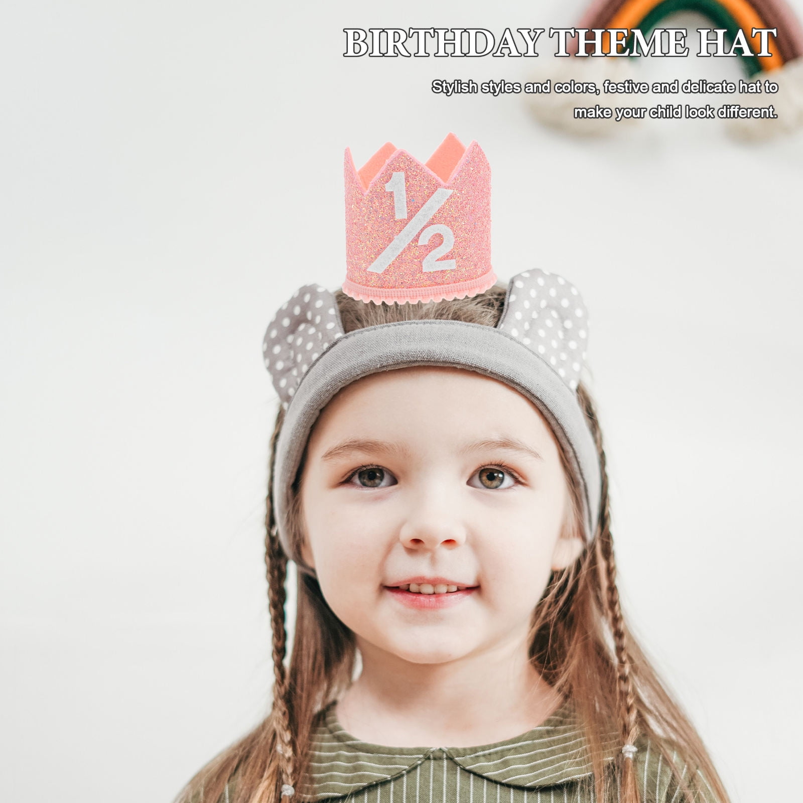 Tineasur Baby Birthday Crown Hat Rose Gold Polyester 1Pack 9.2x8cm ...