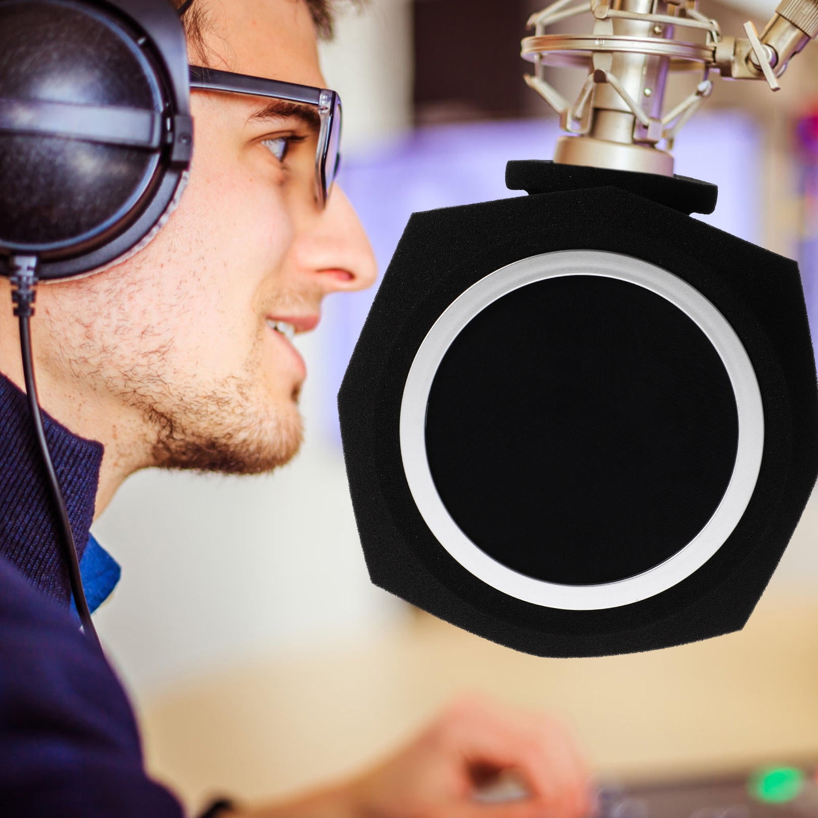 Tineasur 1Set Octagonal Black Microphone Sponge Cover for Noise ...