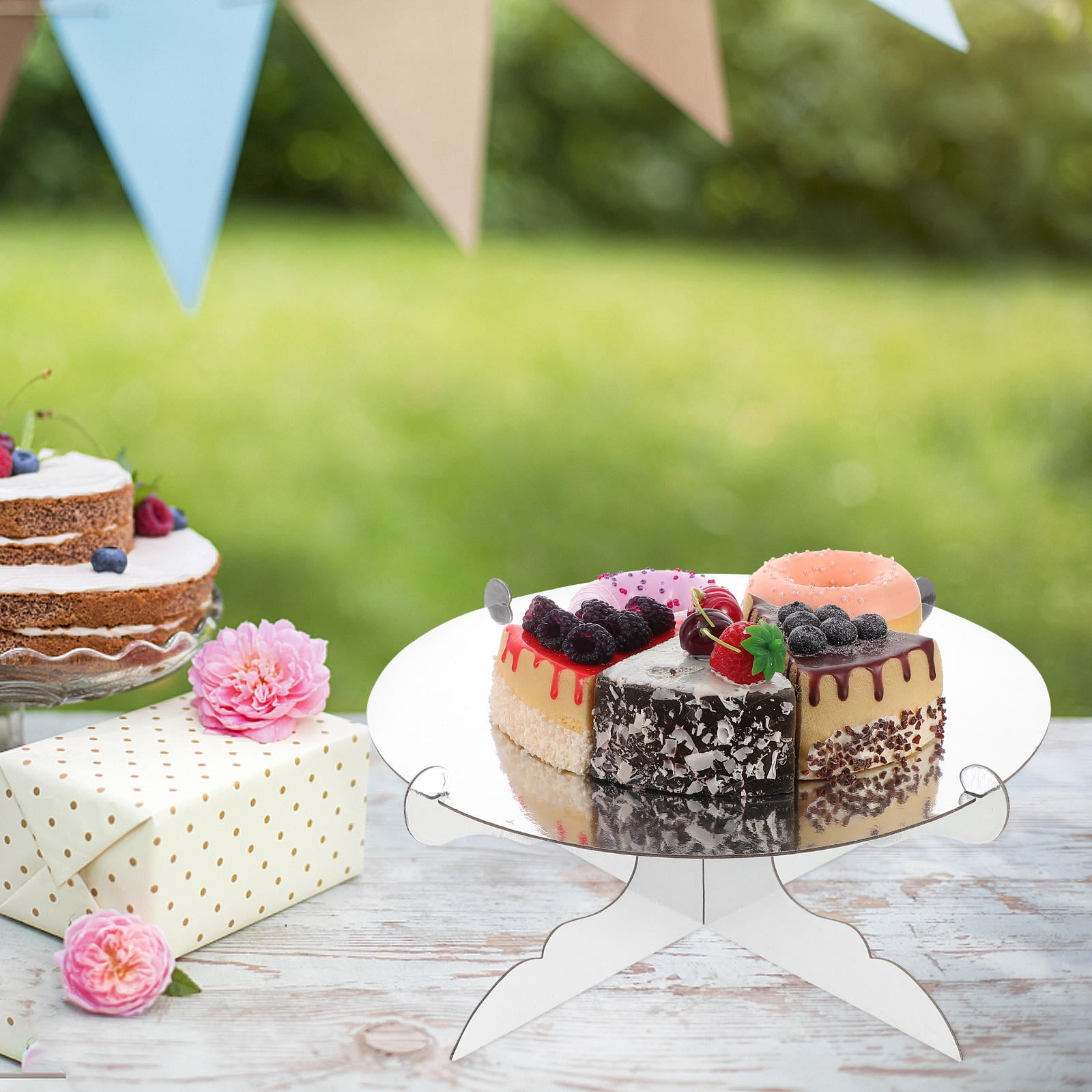 Tineasur 1Set Silver Round Cake Stand for Display Stable Support Easy ...