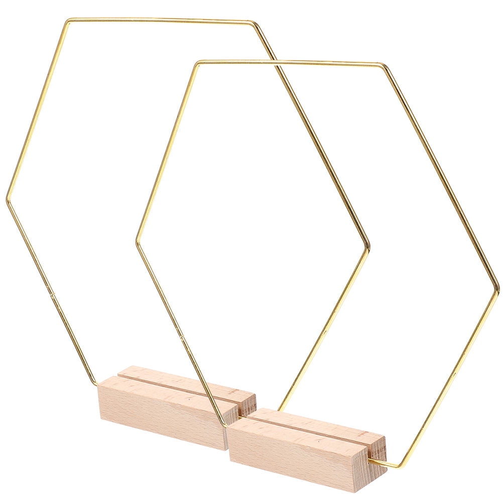 Tineasur 2 Sets Hexagon Hoop Decoration Golden Metal Floral Hoops For ...
