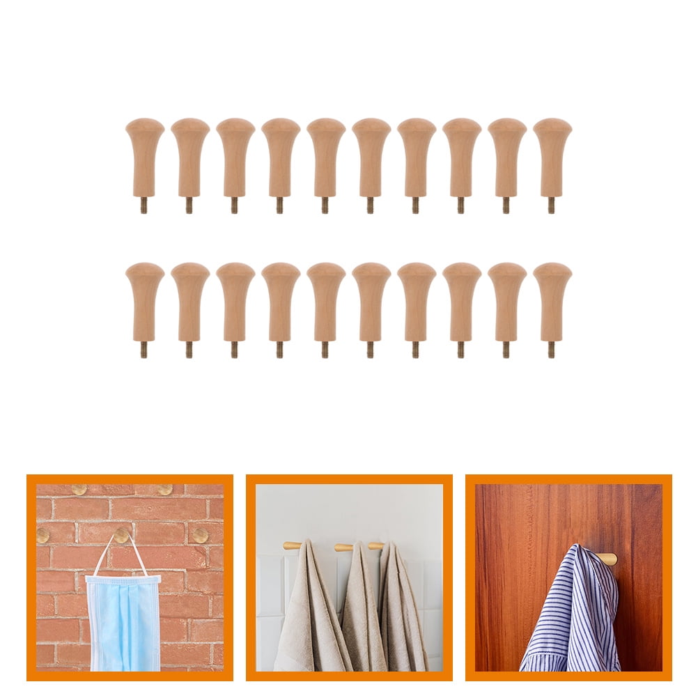 Tineasur 20Pcs Light Brown Wood Pegs For Hanging Hats Living Room ...