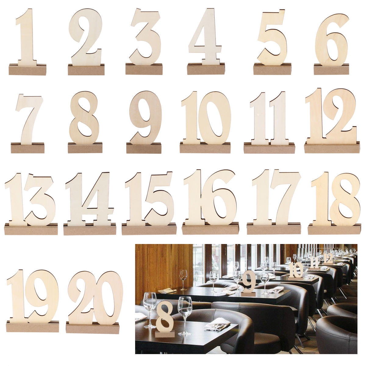 Tineasur Khaki Wooden Numbered Table Cards Set of 20 for Wedding ...