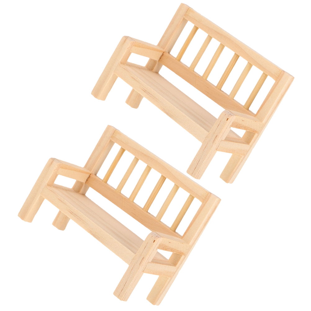 Tineasur Doll Bench 2Pcs Light Brown Wood Rectangular Detailed Backrest ...