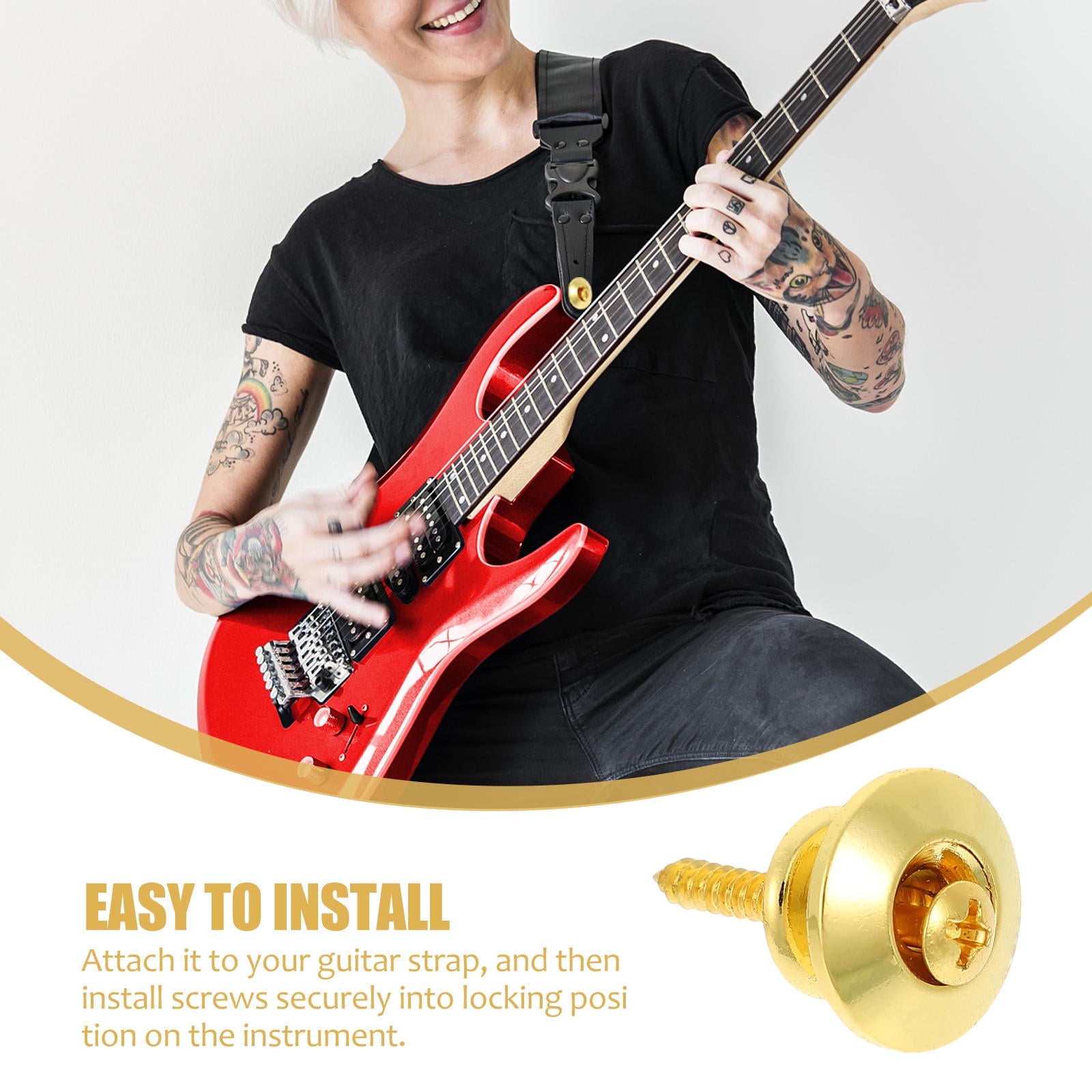 Tineasur 2Pcs Golden Metal Guitar Strap Lock Button for Musicians ...