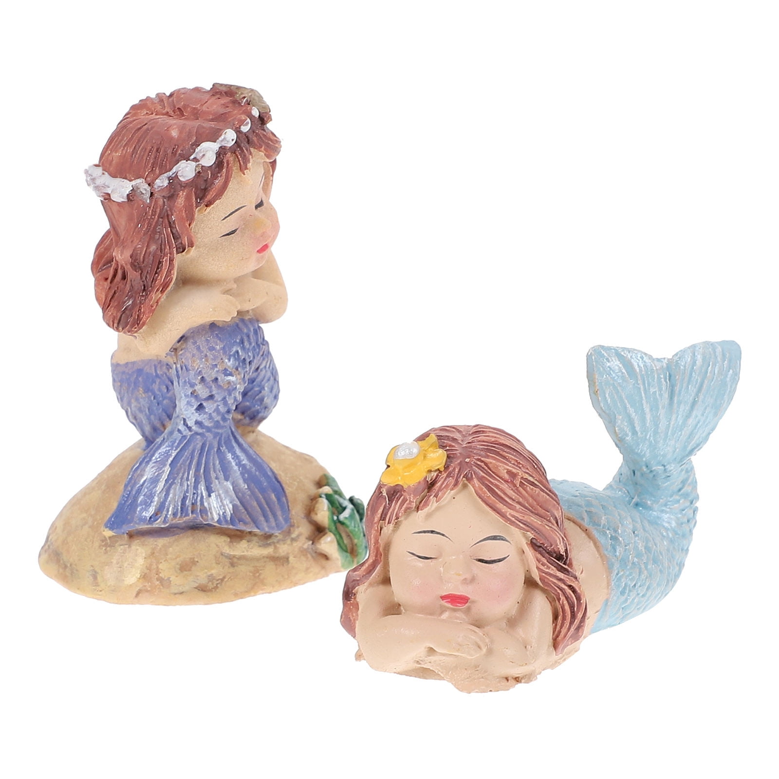Tineasur 2Set Mermaid Ornament Figurine Resin Fish Tank Decoration For ...