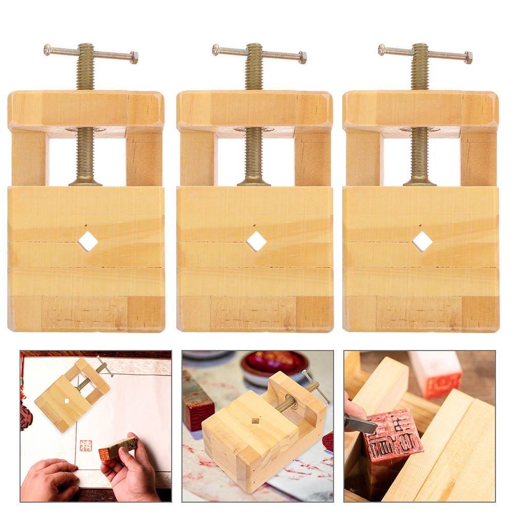 Tineasur 3Pcs Wooden Engraved Seal Clamp Woodworking Vise for Stamp ...