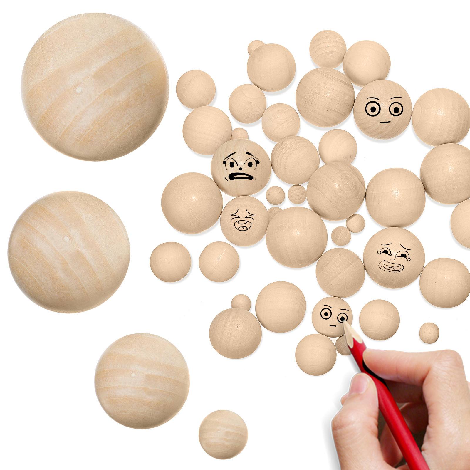 Tineasur 40Pack Wooden Craft Balls Khaki Round For Diy Projects And ...