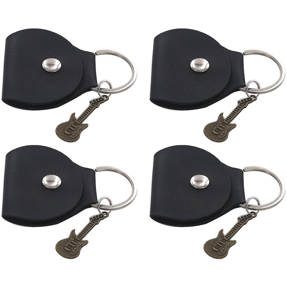 Tineasur Pick Storage Keychain Guitar Pick Holder Pu Black 4Pcs 2.2×2.8 ...