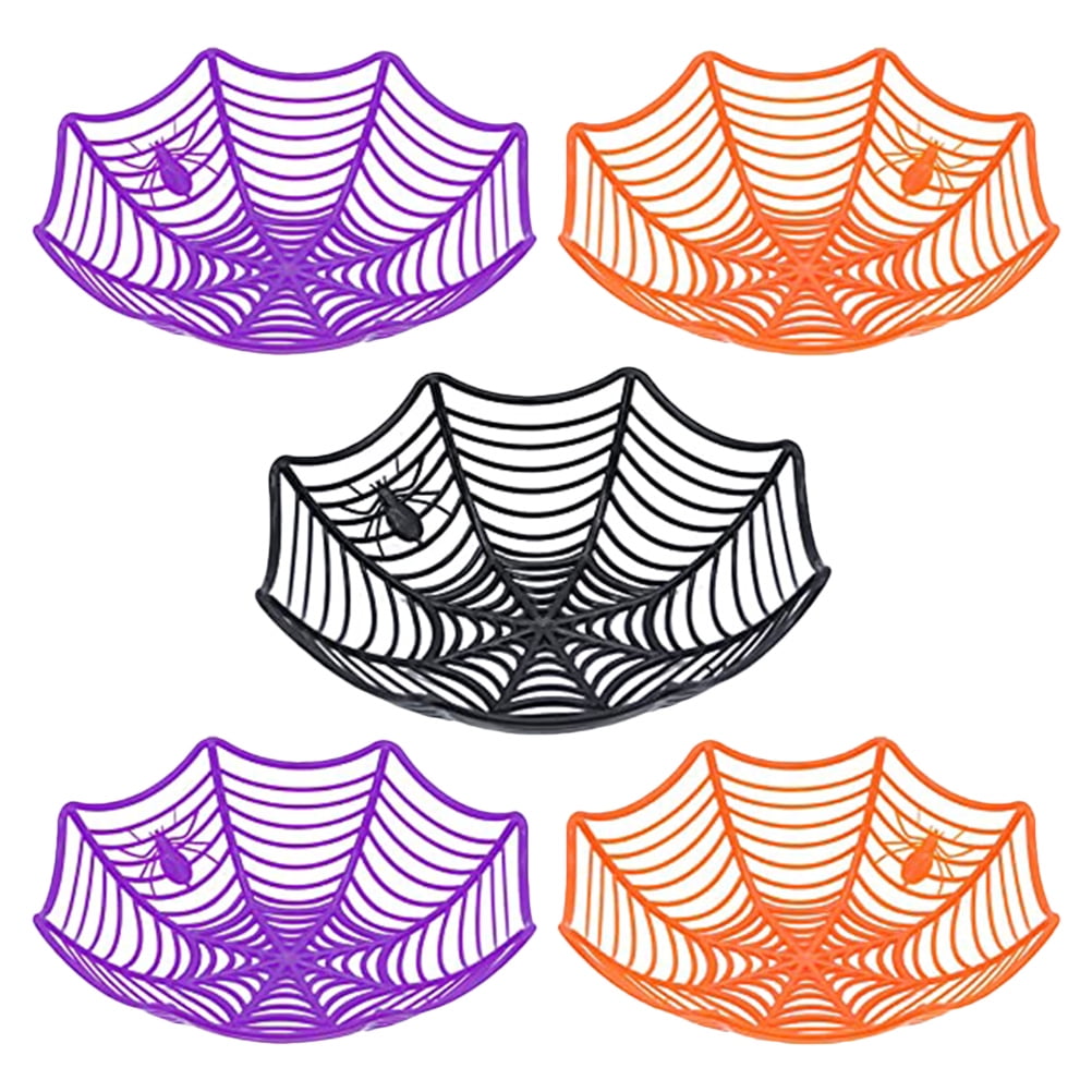 Tineasur 5Pcs Cobweb Candy Basket Black Plastic Round for Snack and ...