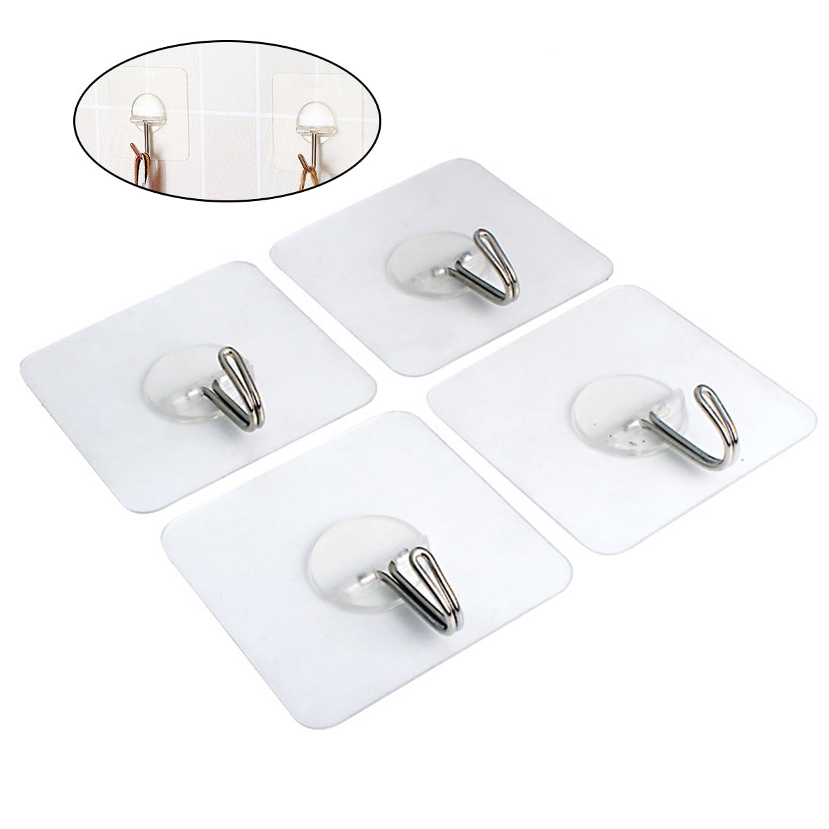 Tineasur 6Pcs Strong Adhesive Hooks for Hanging Silver Transparent ...