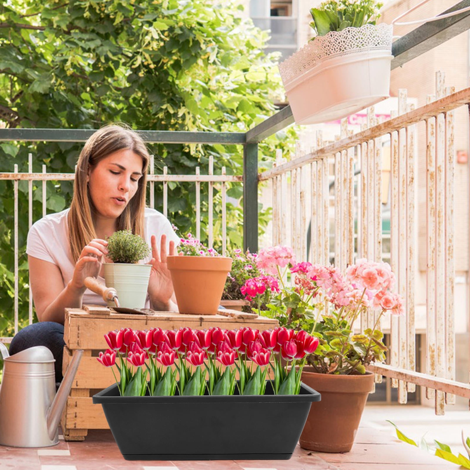 Tineasur Rectangular Planter Box, Black Plastic, for Indoor and Outdoor ...