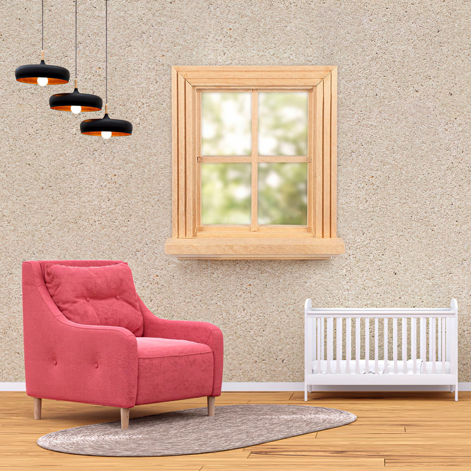 Tineasur Wooden Mini Window Frame Beige for Dollhouse and Toy House ...