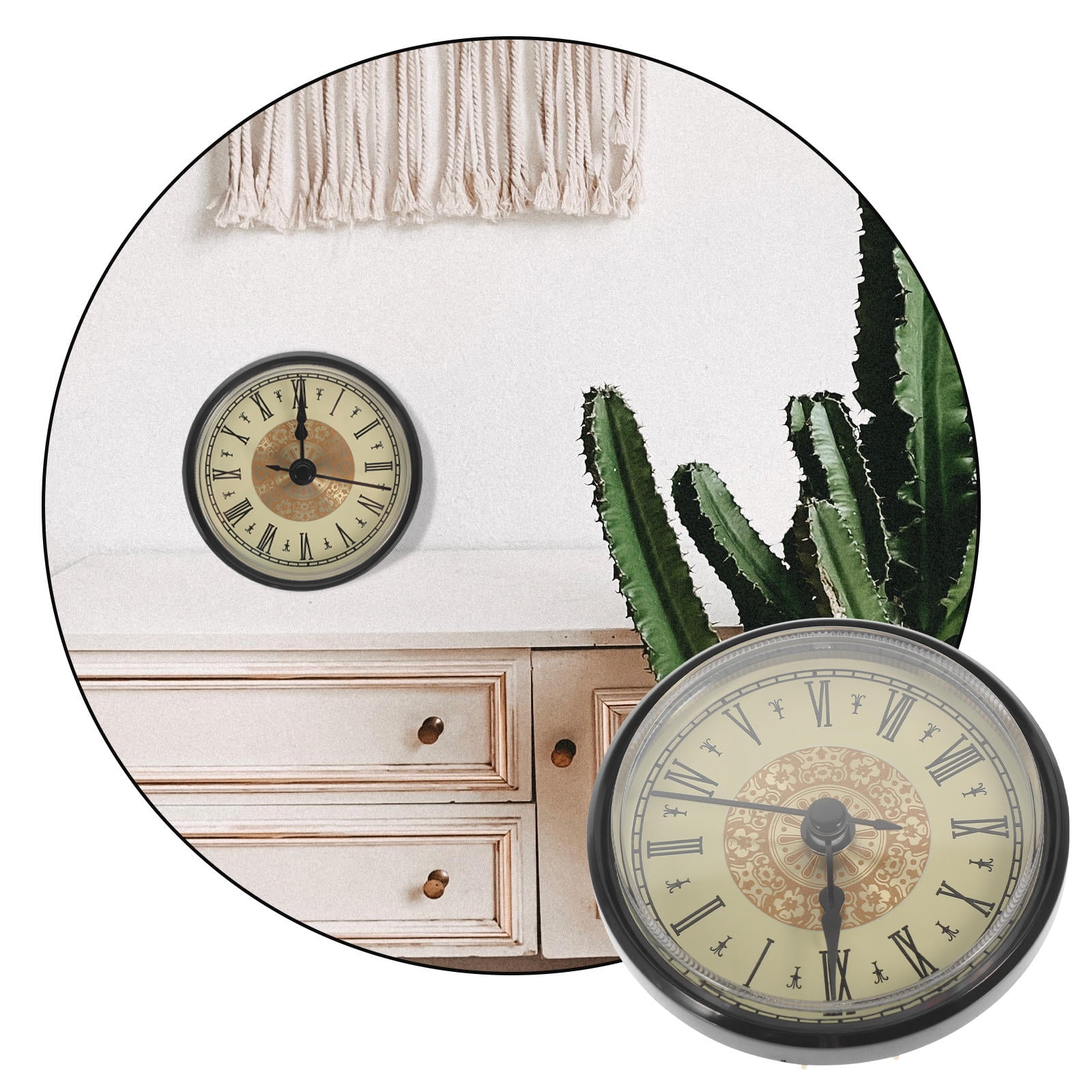 Tineasur Vintage Quartz Clock Insert Light Yellow Plastic Decorative ...