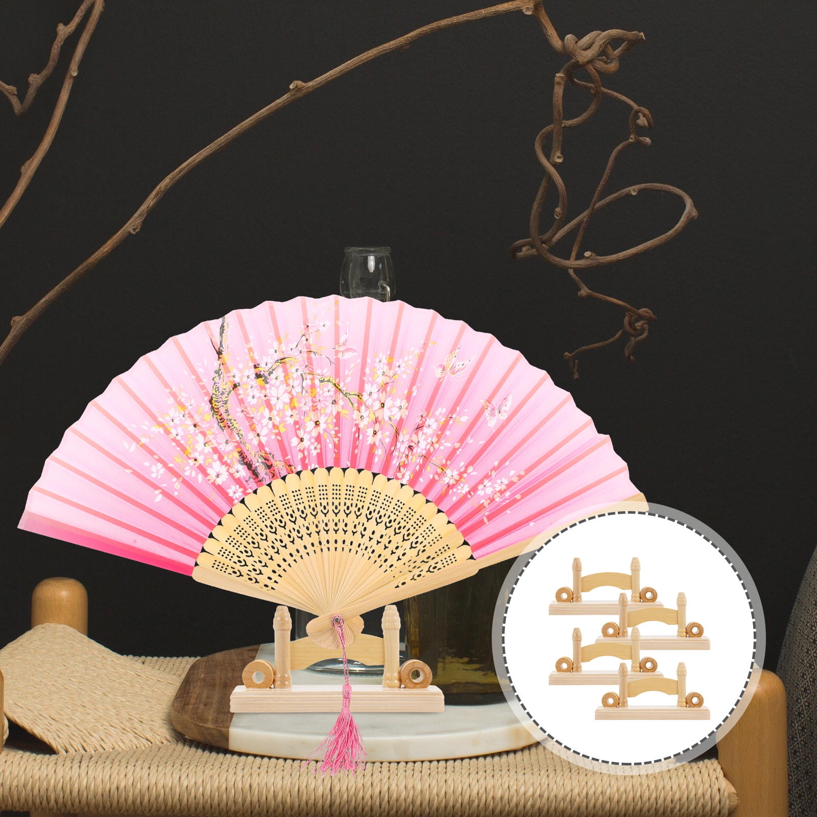 Tineasur Fan Display Bracket Wooden 4pcs Beige Handheld Fans - Walmart.com