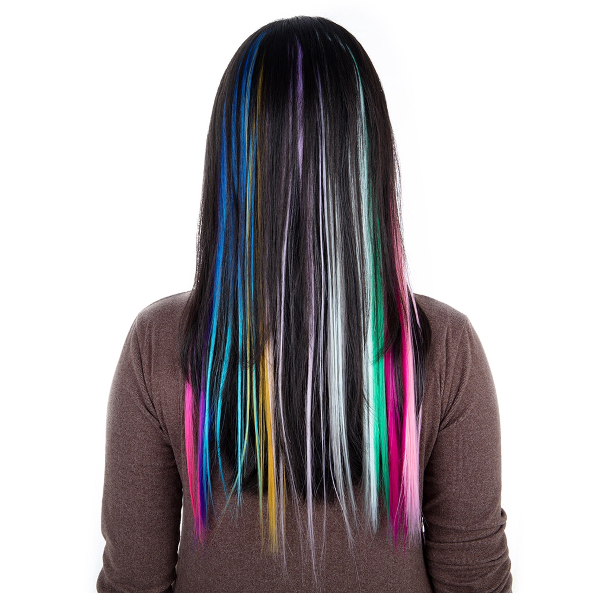 Tinglu 36 Pcs Color Party Highlights Colorful Clip in Hair Extensions ...