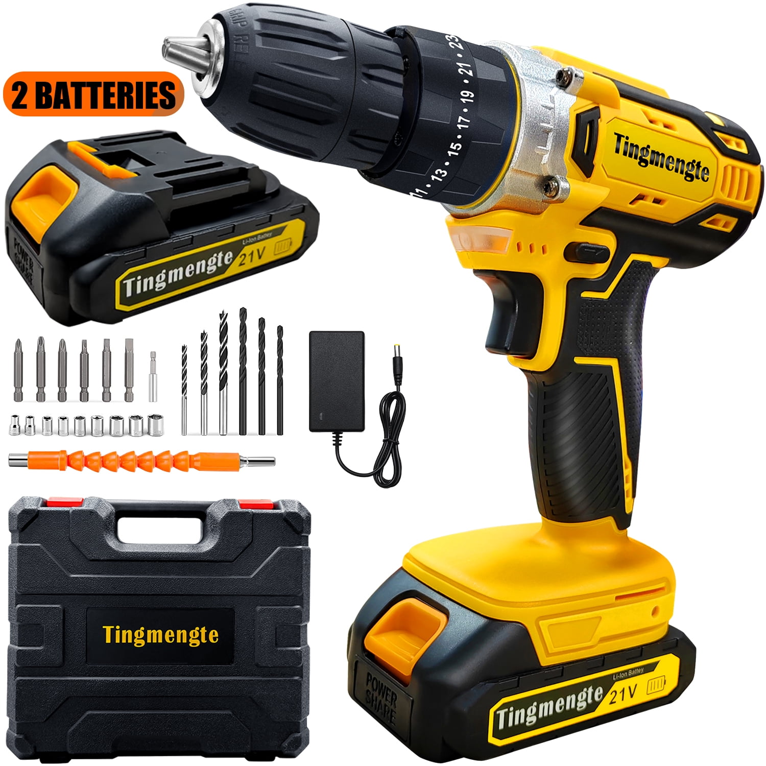 Tingmengte 21V Cordless Power Drill Drivers, Electric 25+3 Hammer Drill ...