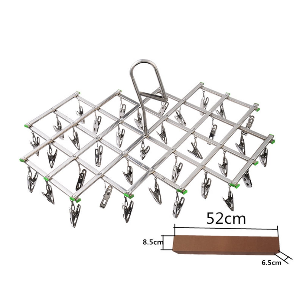 Tingshir Stainless Steel 35 Clips Drying Rack Folding Laundry Hanger ...