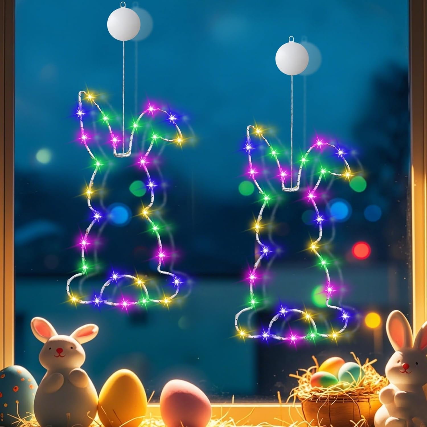Tingzi 2 Pack Easter Window Lights Decor, LED Lighted Easter Bunny ...