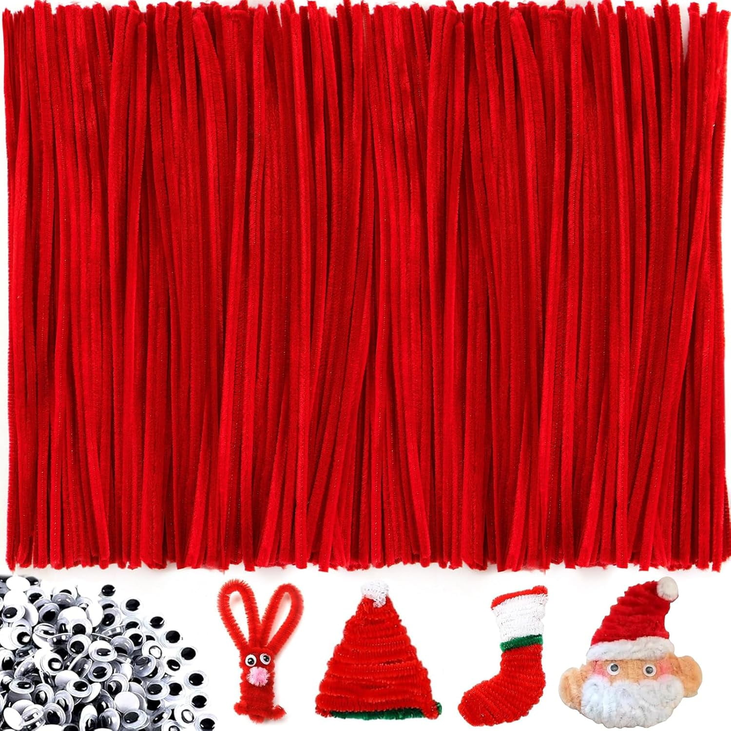 Wiggle Eyes Craft 200 White Pipe Cleaners & 100 Wiggle Eyes - 12 Inch ...