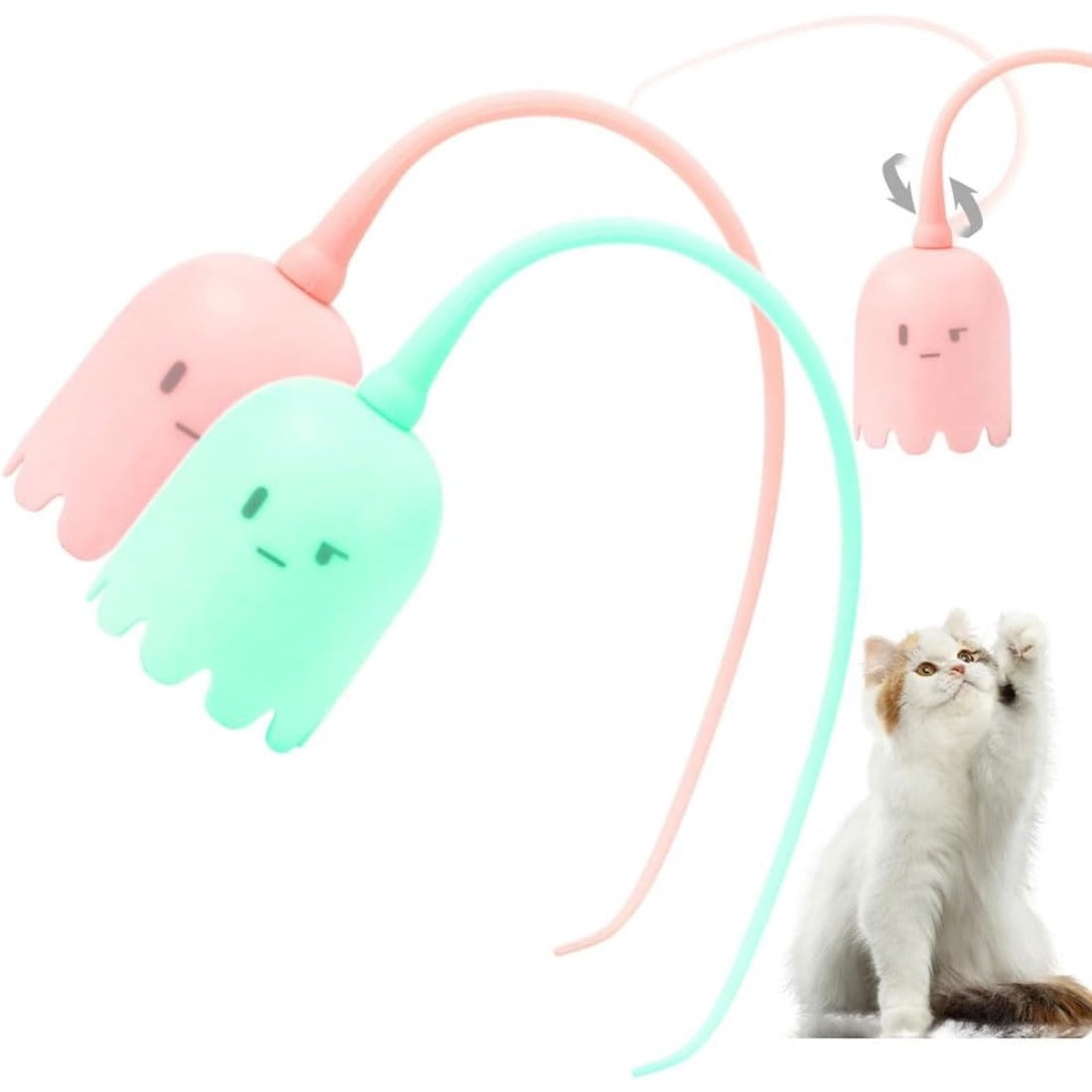 Tingzi 2024 New Cat Wand Toy, 2 in 1 Automatic Cat Silicone Tail Teaser ...