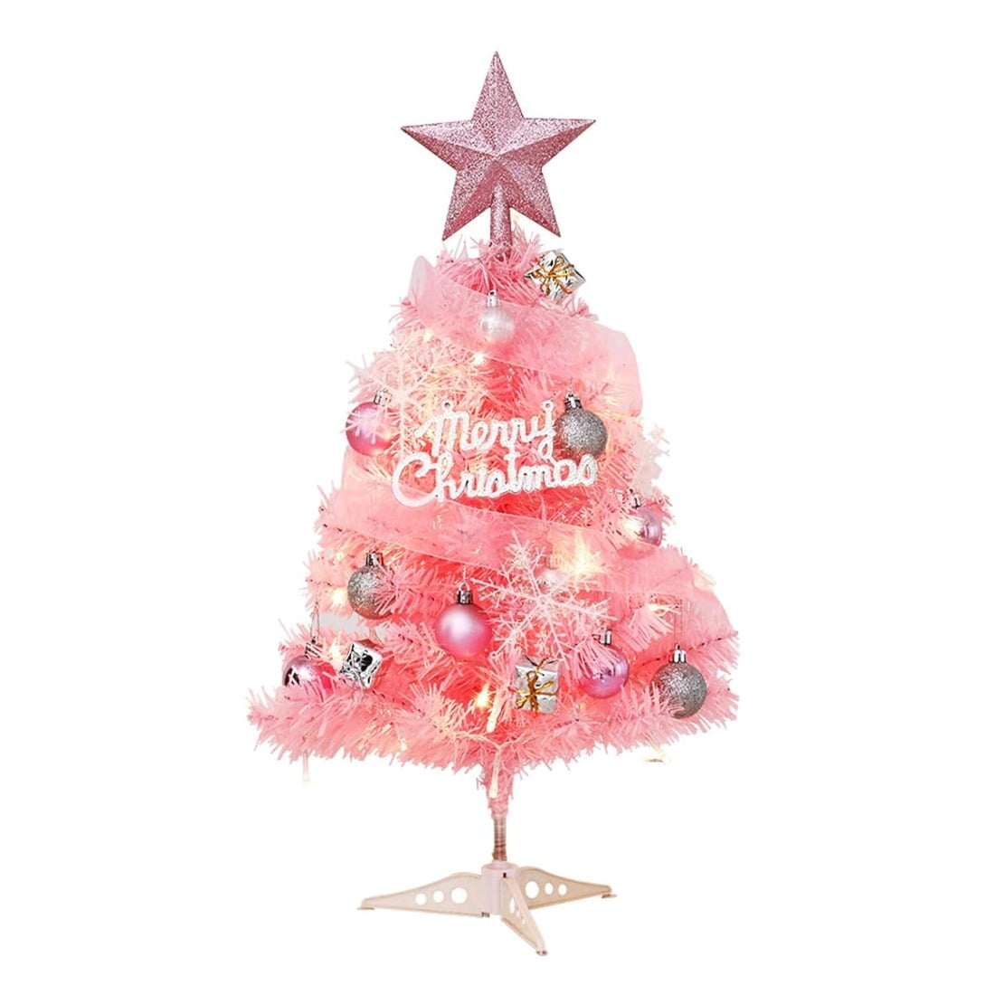 Tingzi 24Inch Mini Pink Christmas Tree with Lights, Tabletop Small ...
