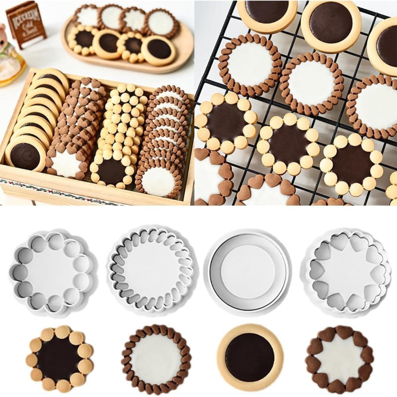 Tingzi 4 Pcs 3D Flower Cookie Cutter,Chocolate Sandwich Cookie Cutters ...