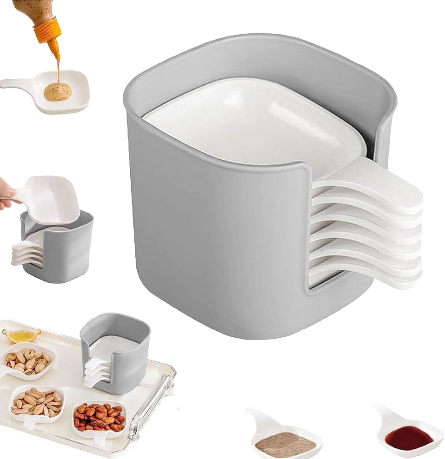 Tingzi 7 Pcs Dipping Sauce Plate & Holder Set, Dipping Sauce Plate and ...