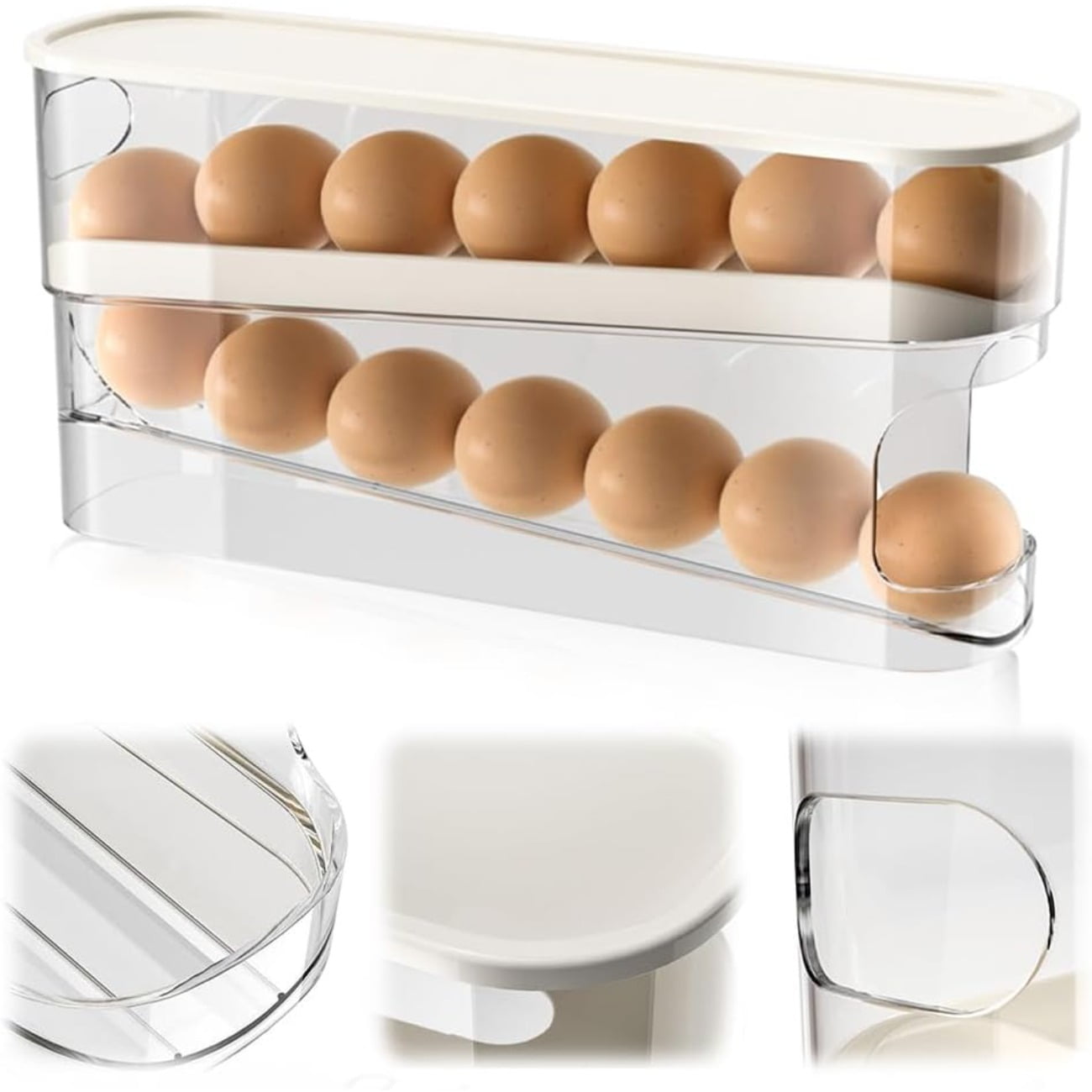 Tingzi Auto Rolling Fridge Egg Organizer, 2025 New 2 Layer Tilted ...