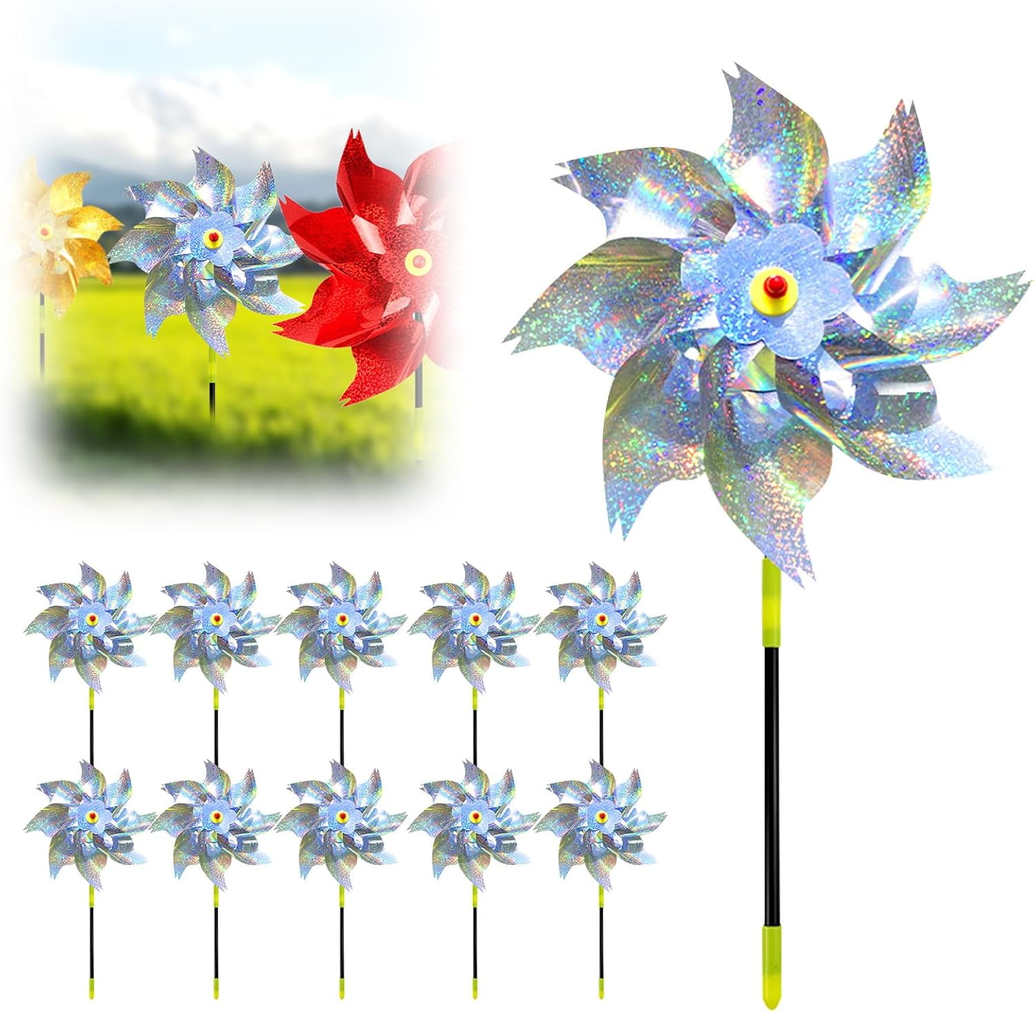 Tingzi Bird Deterrents for Outside,10 Pack Reflective Pinwheels for ...