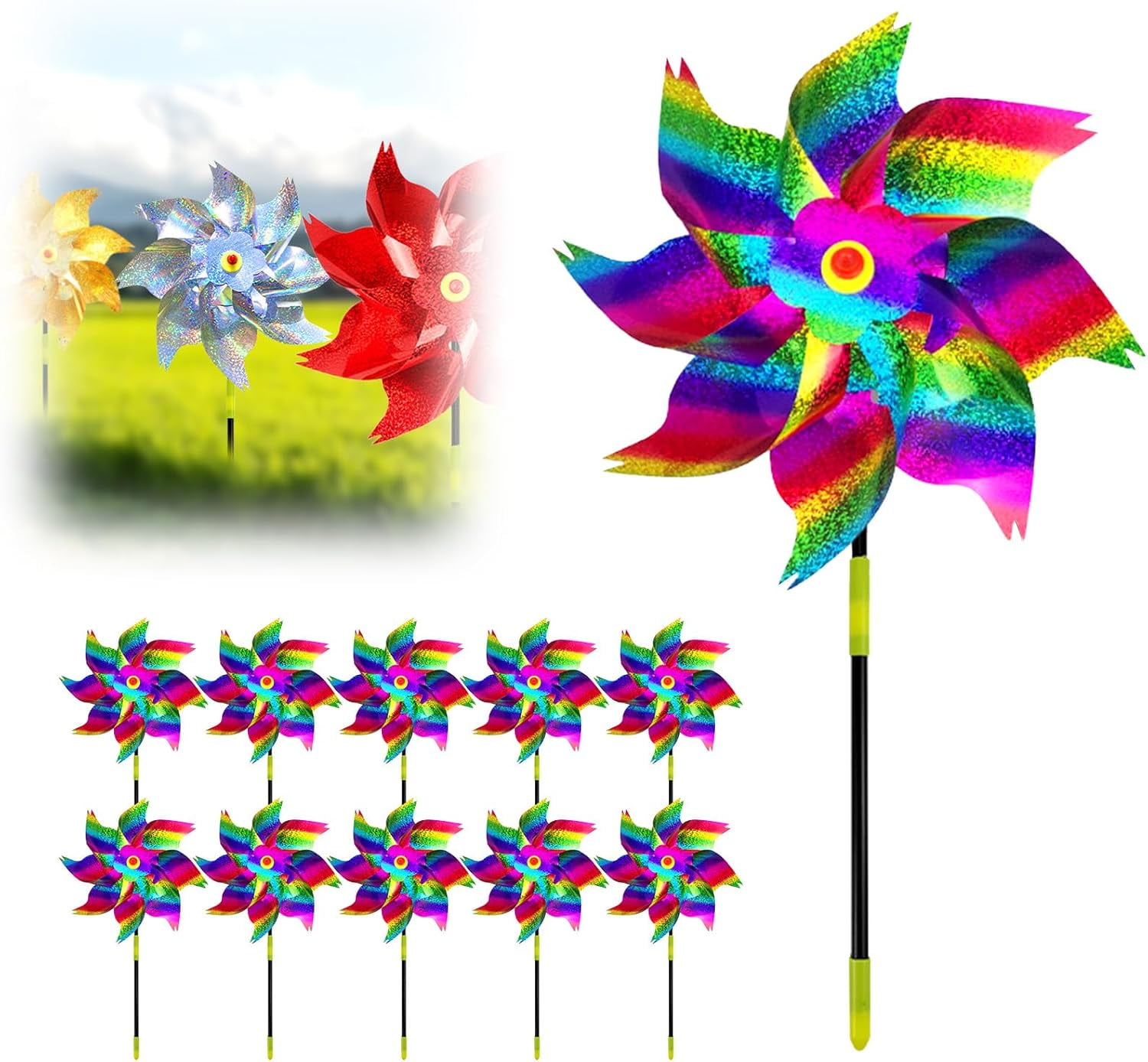 Tingzi Bird Deterrents for Outside,10 Pack Reflective Pinwheels for ...
