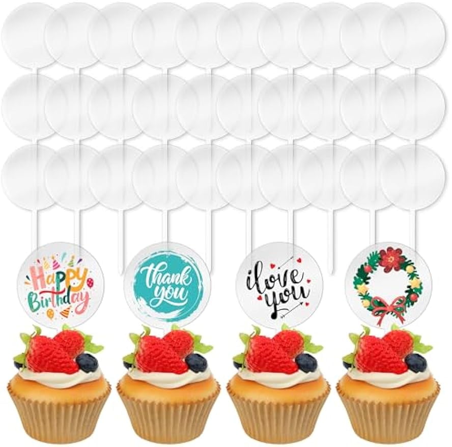 Tingzi Blank Acrylic Cupcake Toppers, Round Cupcake Topper with Sticks ...