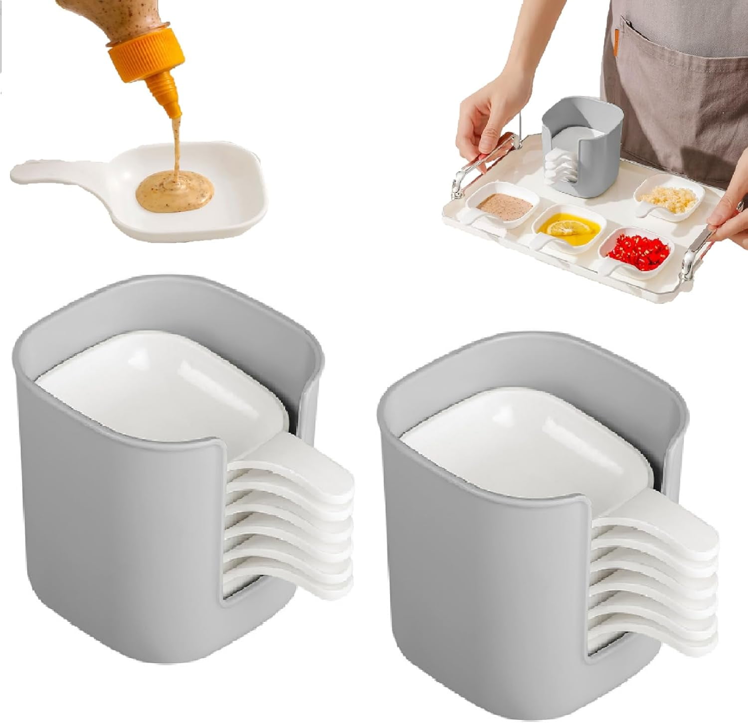 Tingzi Dipping Sauce Plate and Holder, 6Pcs Plastic Dipping Dish with ...