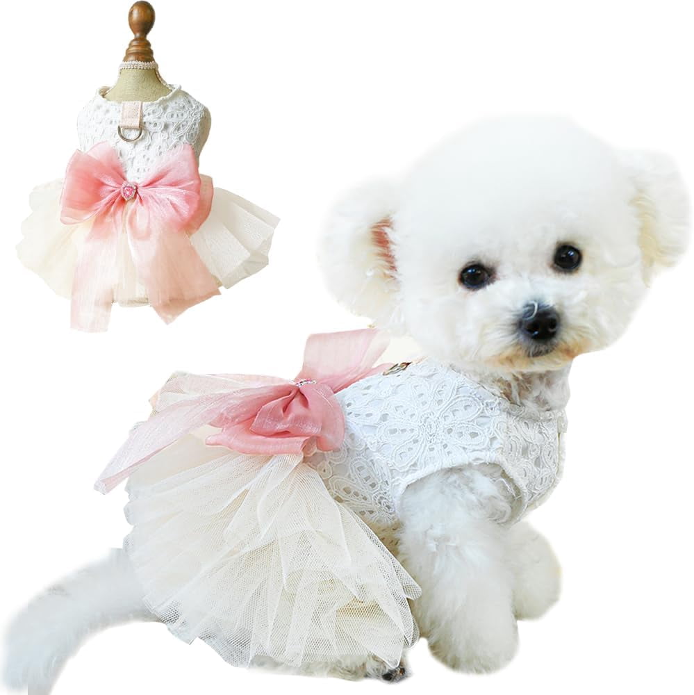 Tingzi Fancy Dog Dresses with Leash Ring, Embroidered Dog Wedding Dress ...