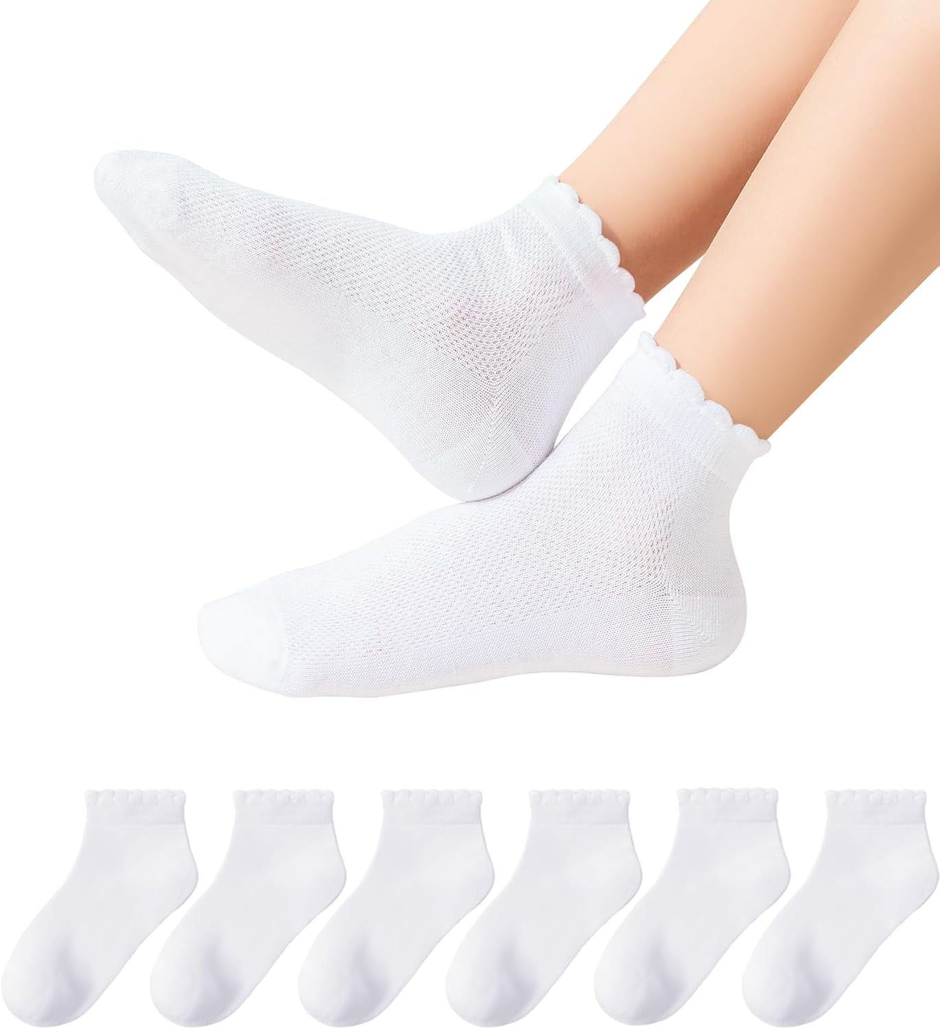 Tingzi Girls White Ruffle Socks School Uniform Kids Cotton Crew Ankle ...