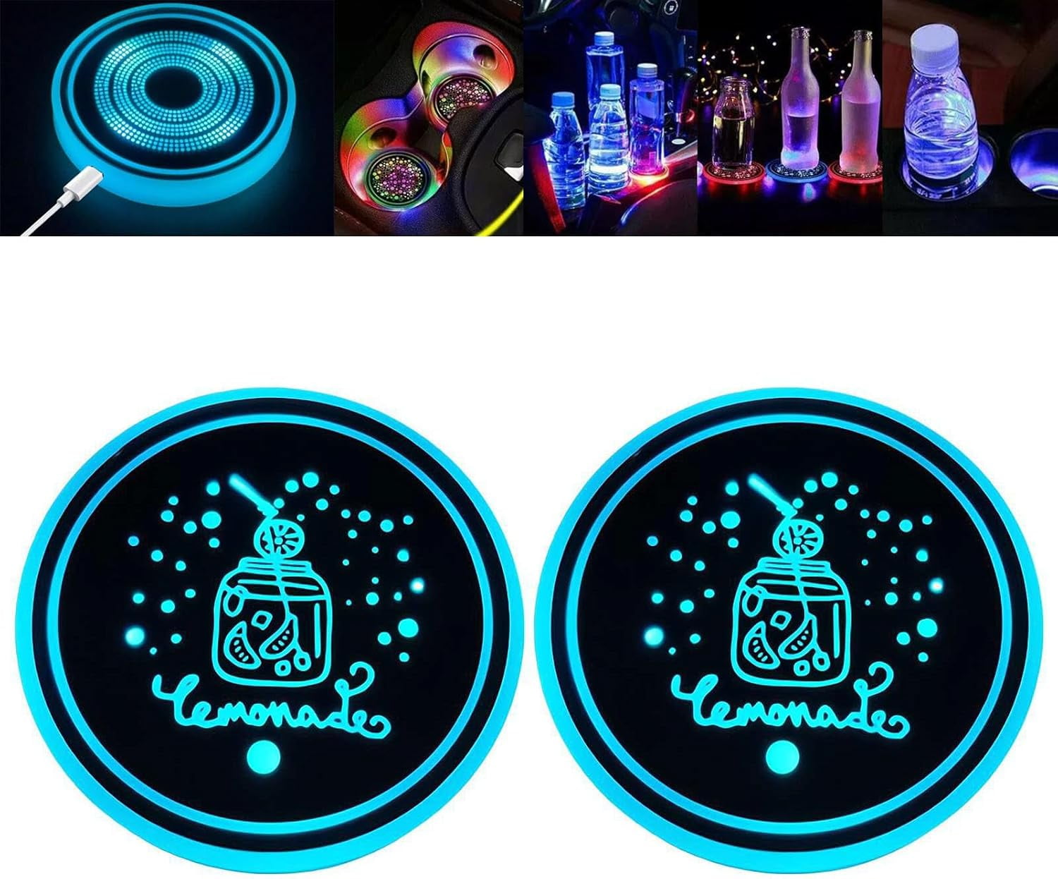 Tingzi LED Car Cup Holder Lights for Car,Light Up Car Coasters,2 PCS ...