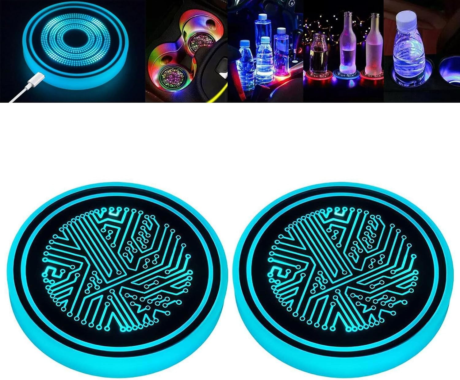 Tingzi LED Car Cup Holder Lights for Car,Light Up Car Coasters,2 PCS ...